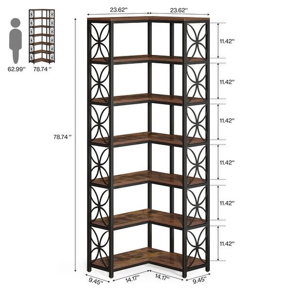 Industrial 7-Tier L-Shaped Corner Open Bookshelf Display Stand Shelf ...
