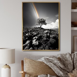 Designart "Rainbow Colorful Contrast Grey Tree Landscape II" Rainbow ...