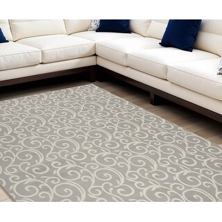 HomeRoots 7' X 10' Gray and Ivory Floral Vines Power Loom Area Rug ...