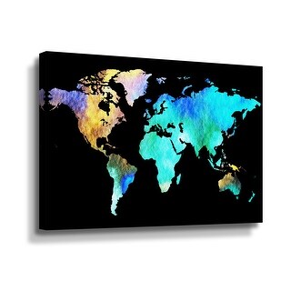 Turquoise Blue And Yellow Colorful World Map Silhouette Gallery Wrapped ...
