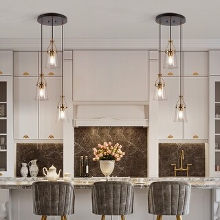 Haye Modern 3-Light Glass Chandelier Black Gold Cluster Pendant Lights ...