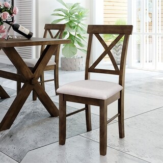 Clihome Wood Upholstered X-Back Rustic Dining Chairs(Set of 2) - Bed ...