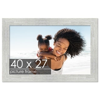 40x27 Distressed/Aged White Washed Wood Picture Frame - UV Acrylic ...