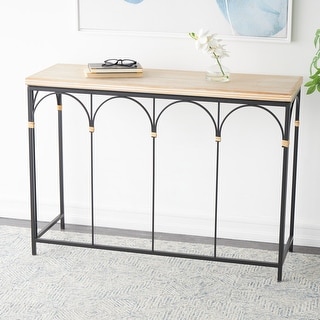 Black Wooden Arched Console Table with Wood Zig Zag Patterned Top and ...