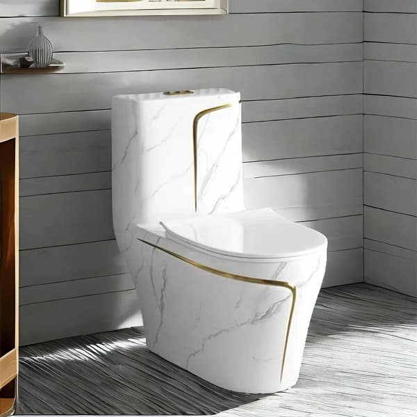 White Double Gear Flushing One Piece Toilet (Seat Included) - Bed Bath ...