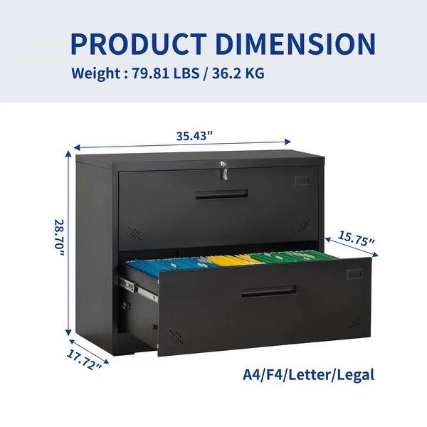 2 Drawer Lateral Filing Cabinet For Legal/Letter A4 Size, Large Deep ...