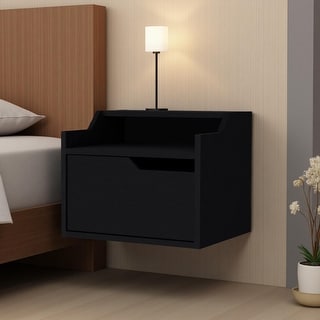 15.7"L Wenge Manufactured Wood Floating Nightstand with Dual-Tier Shelf ...