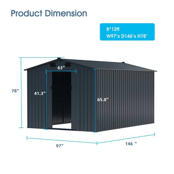 Outdoor 8' X 12' Storage Shed with 4 Vents and Double Sliding Door ...