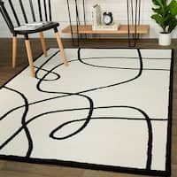 COSMOLiving Mid Century Modern Marble Cream Beige Large Fluffy Area Rug ...