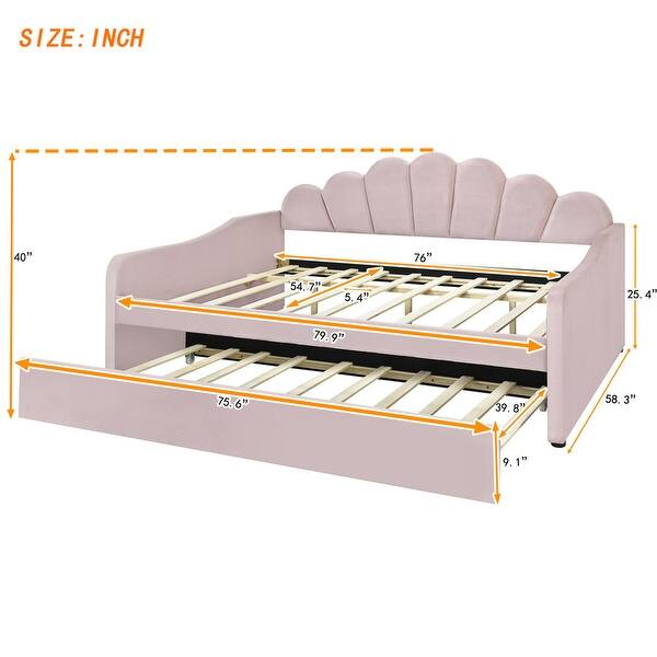 Full Size Upholstered Daybed with Pullout Trundle, Velvet Daybed Frame ...
