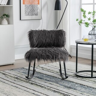 Modern Faux Fur Plush Rocking Chair with Metal Rocker for Living Room ...