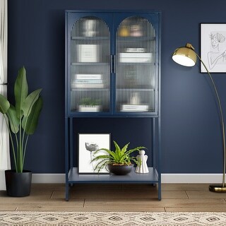 Retro Style Fluted Glass Storage Cabinet, Modern Freestanding Cupboard ...