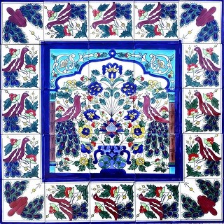 30in x 30in Peacock Mosaic Design 25pc Tile Ceramic Wall Mural - Bed ...