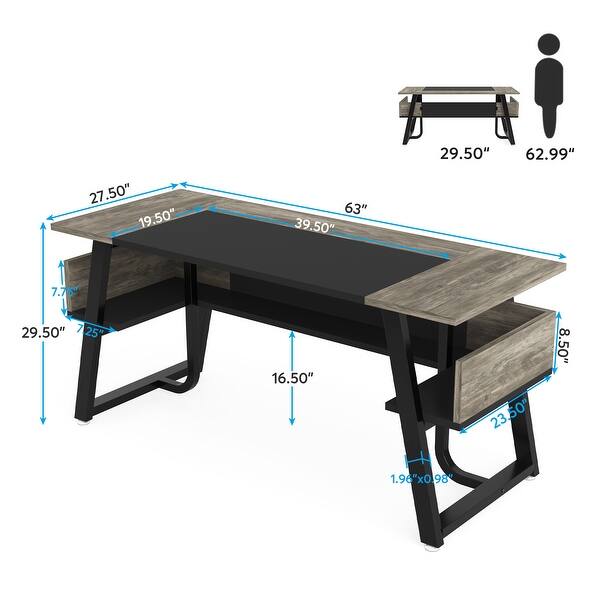 63 inch Office Executive Computer Writing Desk with Storage Shelf ...