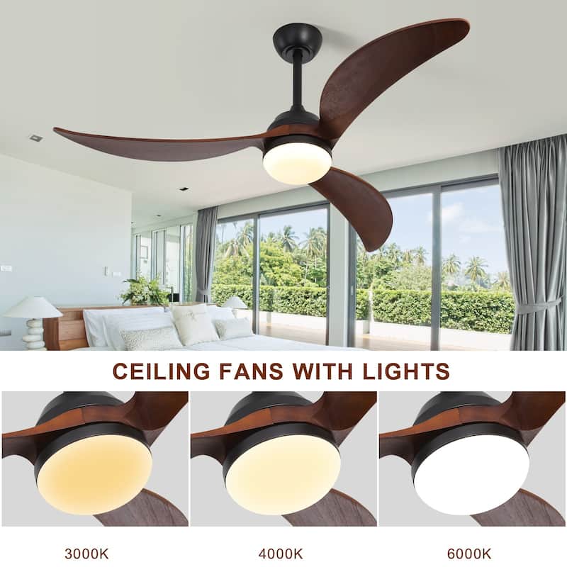 52 Inch 3-Blade Smart Ceiling Fan with LED Light and Remote,Reversible ...