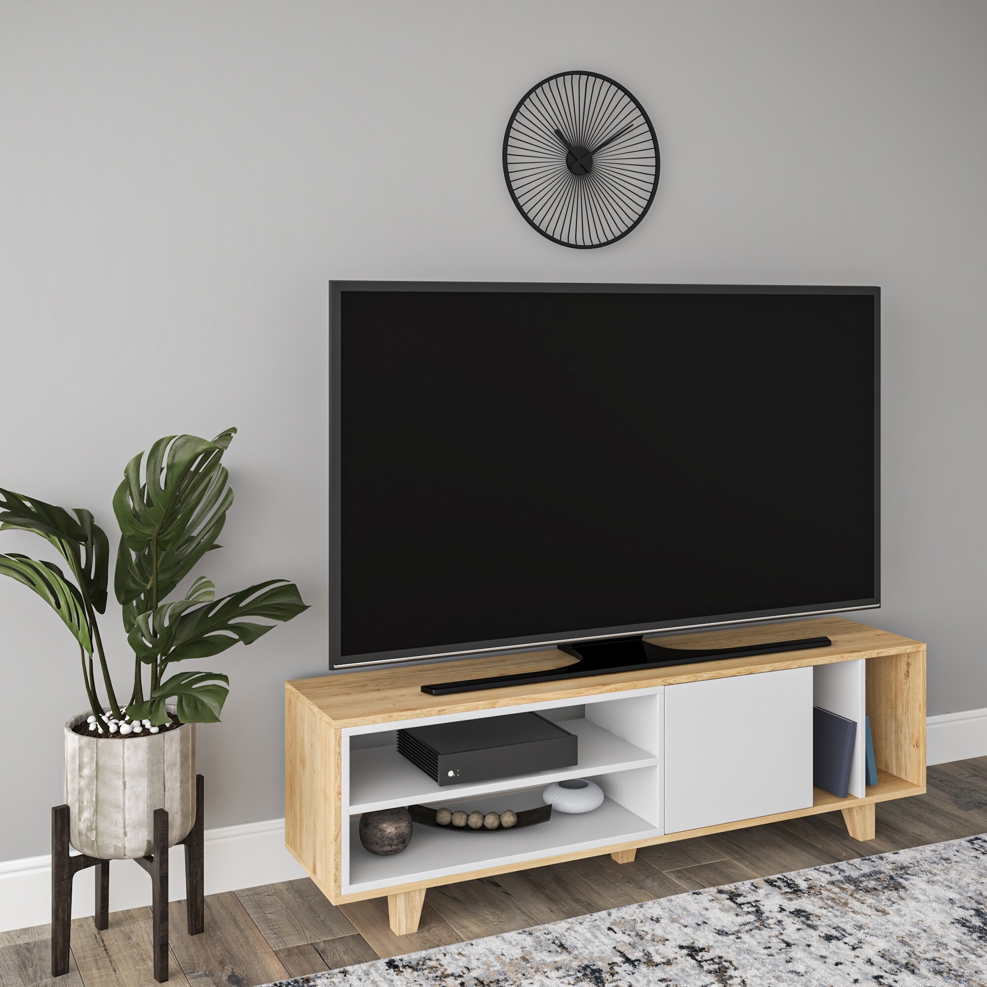 ADA Home Decor Rosmar Modern TV Stand Oak Dark Gray