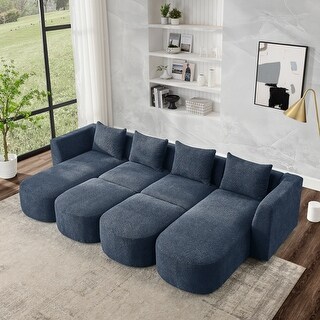 U-Shape Modular Sectional Sofa, 2 Chaise, 2 Ottoman, Loop Yarn Fabric ...