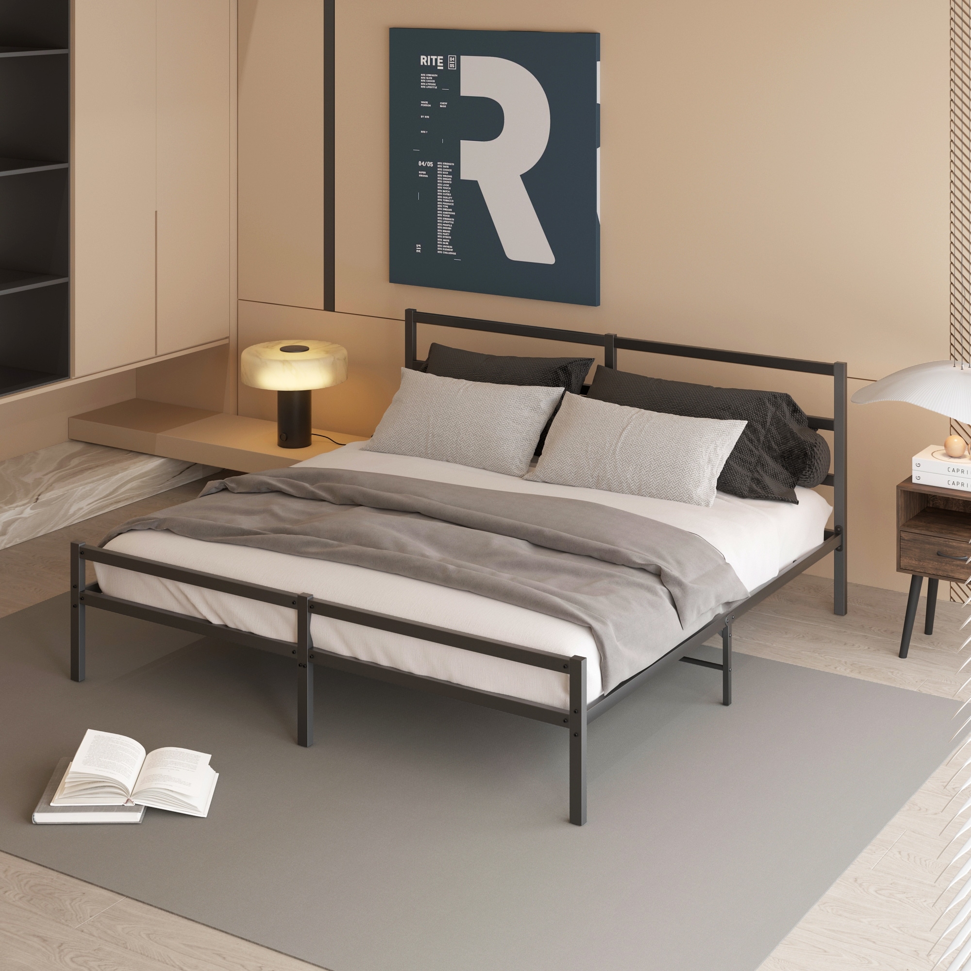 Black King Platform Bed Frame Metal with Headboard Enhanced Folding Design Bed Bath Beyond 41972122
