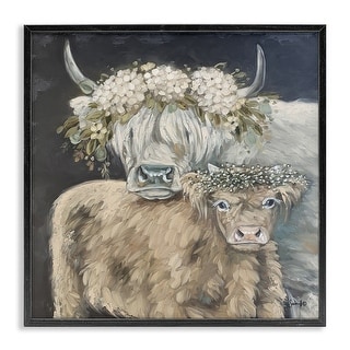 Stupell Highland Cattle Hydrangea Flower Garlands Framed Giclee Art by ...