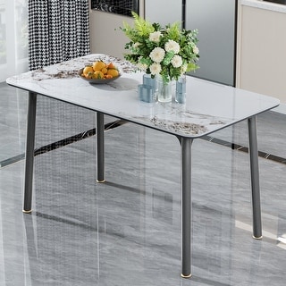 Minimalist Dining Table with Rectangular Sintered Stone and Tempered ...