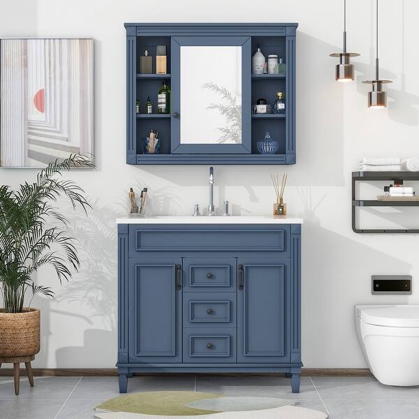 36'' Single Sink Royal Blue Bathroom Vanity with Mirror Cabinet ...