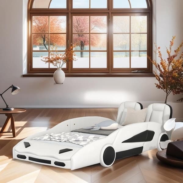 Twin Size Race Car-Shaped Platform Bed with Wheels - Bed Bath & Beyond ...