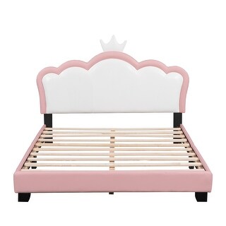 Full Size Upholstered Princess Bed With Crown Headboard, Full Size ...
