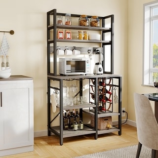 6-Tier Bakers Rack with Power Outlets Coffee Bar Station with Wine ...