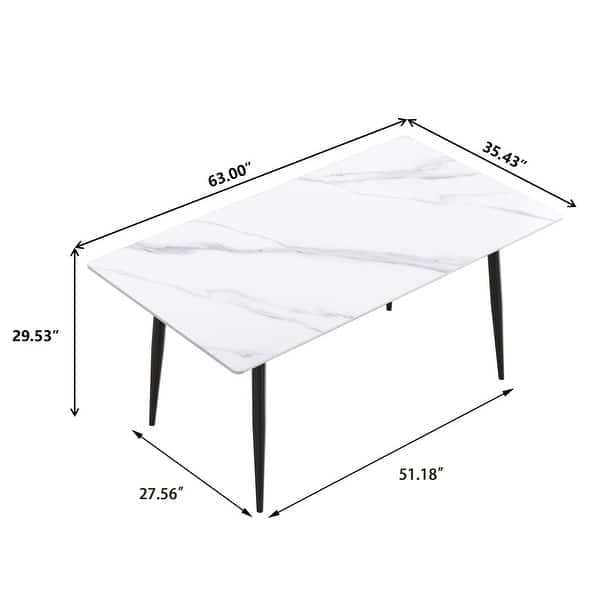 Rectangle Marble Dining Table Set for 6 With Metal Black Legs - Bed ...
