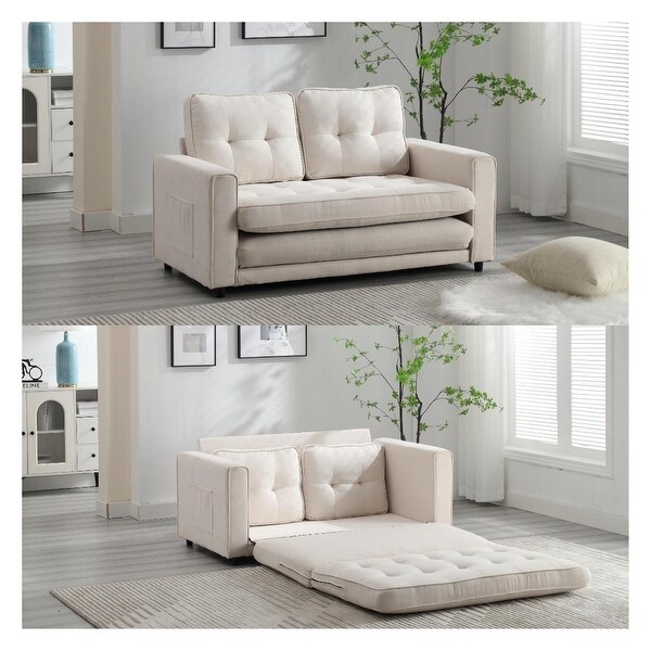 Convertible 3 Fold Sofa Bed Space Saving Futon Couch Sleeper with Storage Velvet Linen Fabric Loveseat for Living Room Bed Bath Beyond 40575553