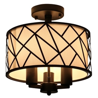 Drum Semi-Flush Mount Ceiling Light Fixture Linen Fabric Shade Lighting ...