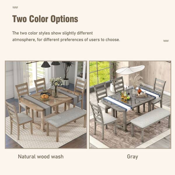 Elegant 6-Piece Rubber Wood Dining Table Set with Geometric Design ...