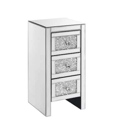 Mirrored Nightstand With 3 Drawers Mirrored End Table Silver Accent Bedside Table Nightstand