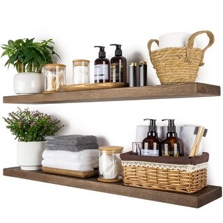 Wood Floating Shelves 36 inch, Wide Rustic Wooden Wall Shelves Set of 2 ...