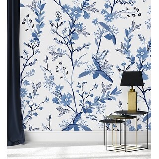 Blue Floral Wallpaper Peel and Stick and Prepasted - Bed Bath & Beyond ...