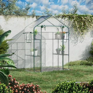 Outsunny Outdoor Walk-in Mini Greenhouse with Mesh Door & Windows ...