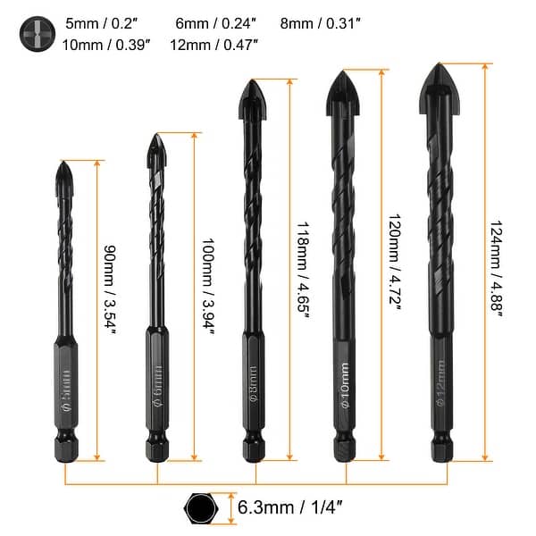 10pcs Masonry Drill Bit Set 5mm to 12mm Concrete Drill Bit Set Hex ...