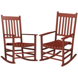 Outdoor Rocking Chair Set Of 2, Patio Wooden Rocking Chair With Smooth ...
