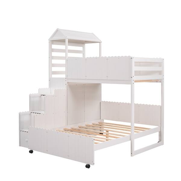 Ciazi Twin Over Full Bunk Bed with Two Shelves and Seven Drawers - Bed ...