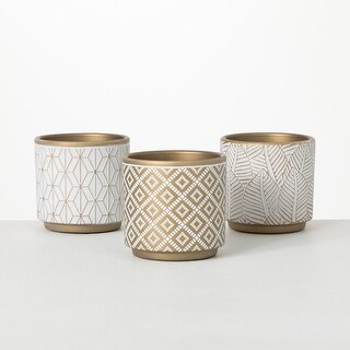 Sullivans Small Gold Ceramic Planters With Mod Motif Set of 3, 4.25"H ...