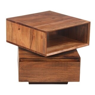 18 Inch Wooden Side Table with Rotatable Cubby and 1 Drawer, Walnut ...