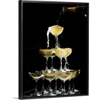 "Hand pouring a champagne fountain" Black Float Frame Canvas Art - Bed ...