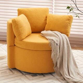Yellow 31.5" Upholstered Swivel Barrel Chair with Storage Compartment ...