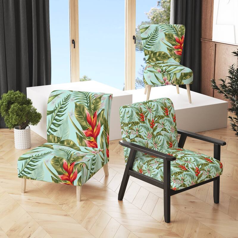 Designart "Tropical Foliage II" Upholstered Mid-Century Accent Chair ...