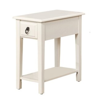 23” White Solid Wood Accent Table with Drawer and Shelf Perfect Bedside ...