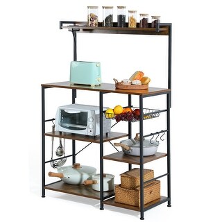 Baker's Rack with Power Outlet, Kitchen Storage Rack with 6 S-Hooks ...