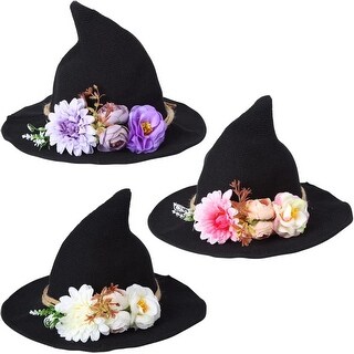 3 Pack Witches Hats Bulk Halloween Black Witch Hat with Adjustable ...