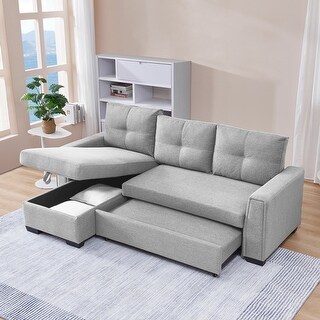 91.7" Pull-Out Sleeper Bed,3-Seater Modular Sleeper Sectional Sofa ...