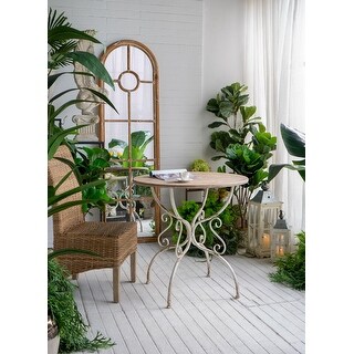 Round Wooden Snack Tables Balcony Table with Exquisite Metal Scroll ...
