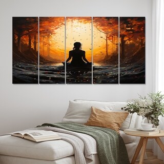 Designart "Yellow Black Yoga In The Forest II" Yoga Metal Wall Decor ...